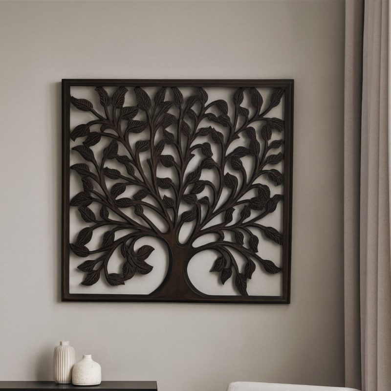 Panel decorativo arbol de la vida madera tallada 100 x 100 cm ...