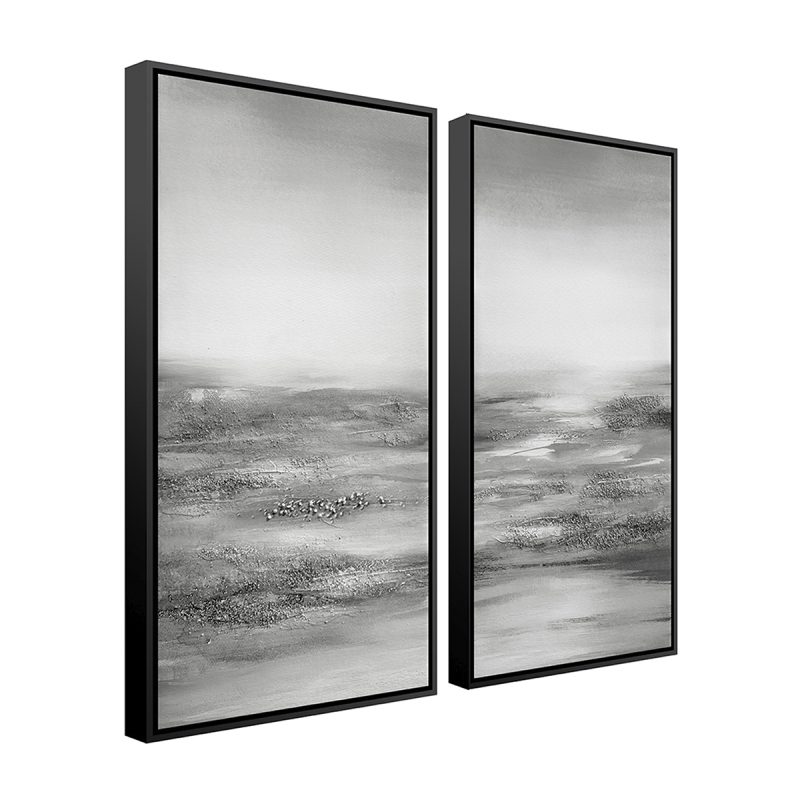 Set 2 Cuadros Los Lingues CANVAS HD y pintados a mano Negro/Gris marco ...